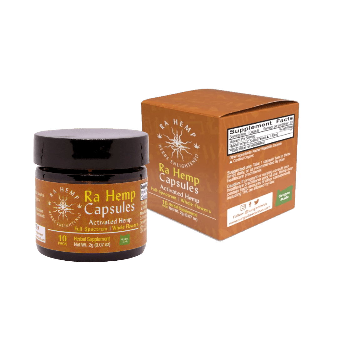 Ra Hemp Capsules | Whole Hemp Flower Capsules | Sun God Medicinals